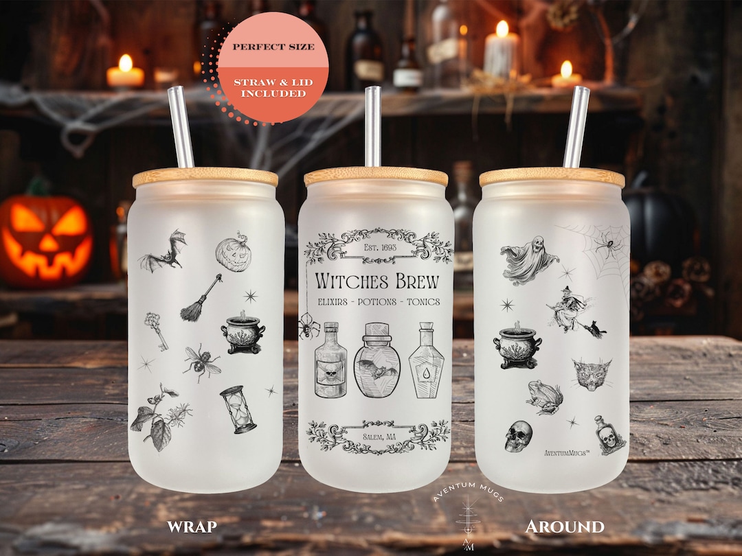 Witches Brew Frosted Glass Cup 16oz – Salem Apothecary Halloween Magic ...
