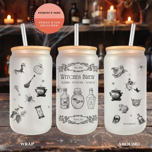 Witches Brew Frosted Glass Cup 16oz – Salem Apothecary Halloween Magic ...