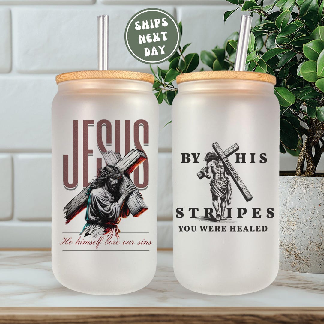 Faith-based Christian Glass Cup – Jesus Born Our Sins Christian Tumbler ...
