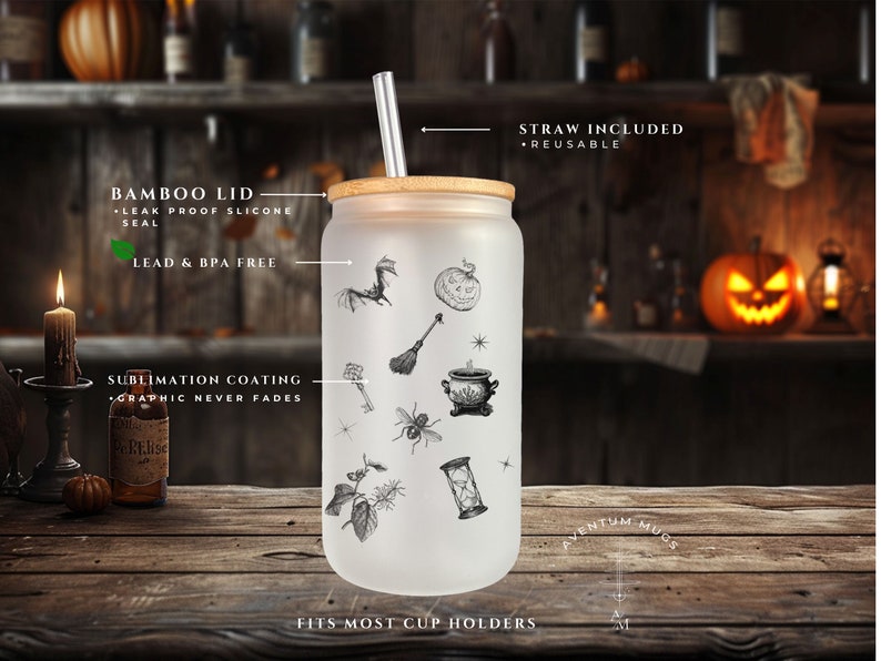 Witches Brew Frosted Glass Cup 16oz – Salem Apothecary Halloween Magic ...