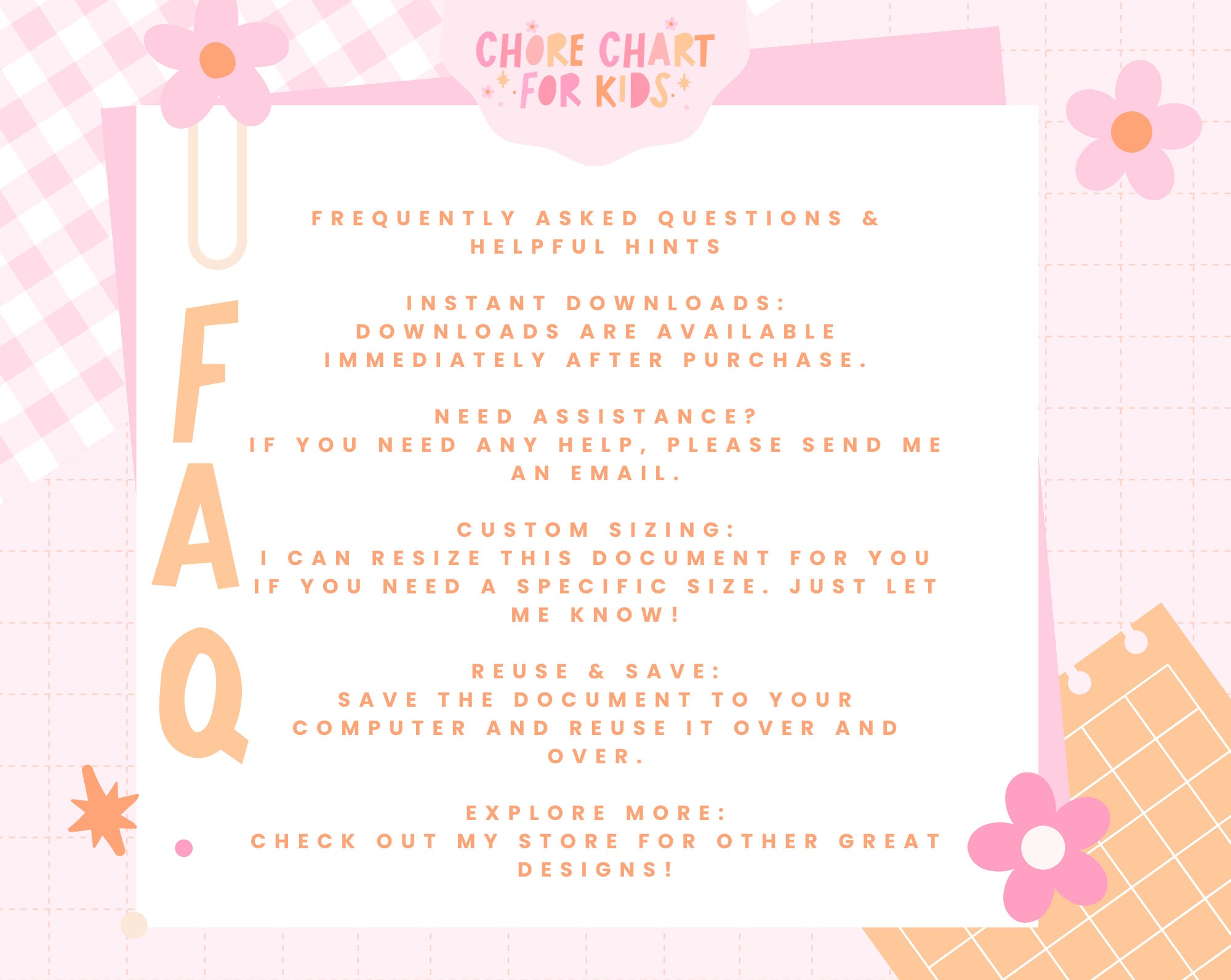 Printable Chore Chart for Kids, Reward Chart, Behavior Chart, Family ...