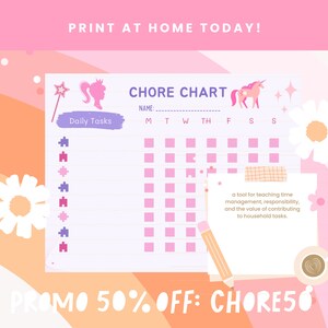 Princess Chore Chart for Kids Printable, Weekly Chore Chart, Reward ...