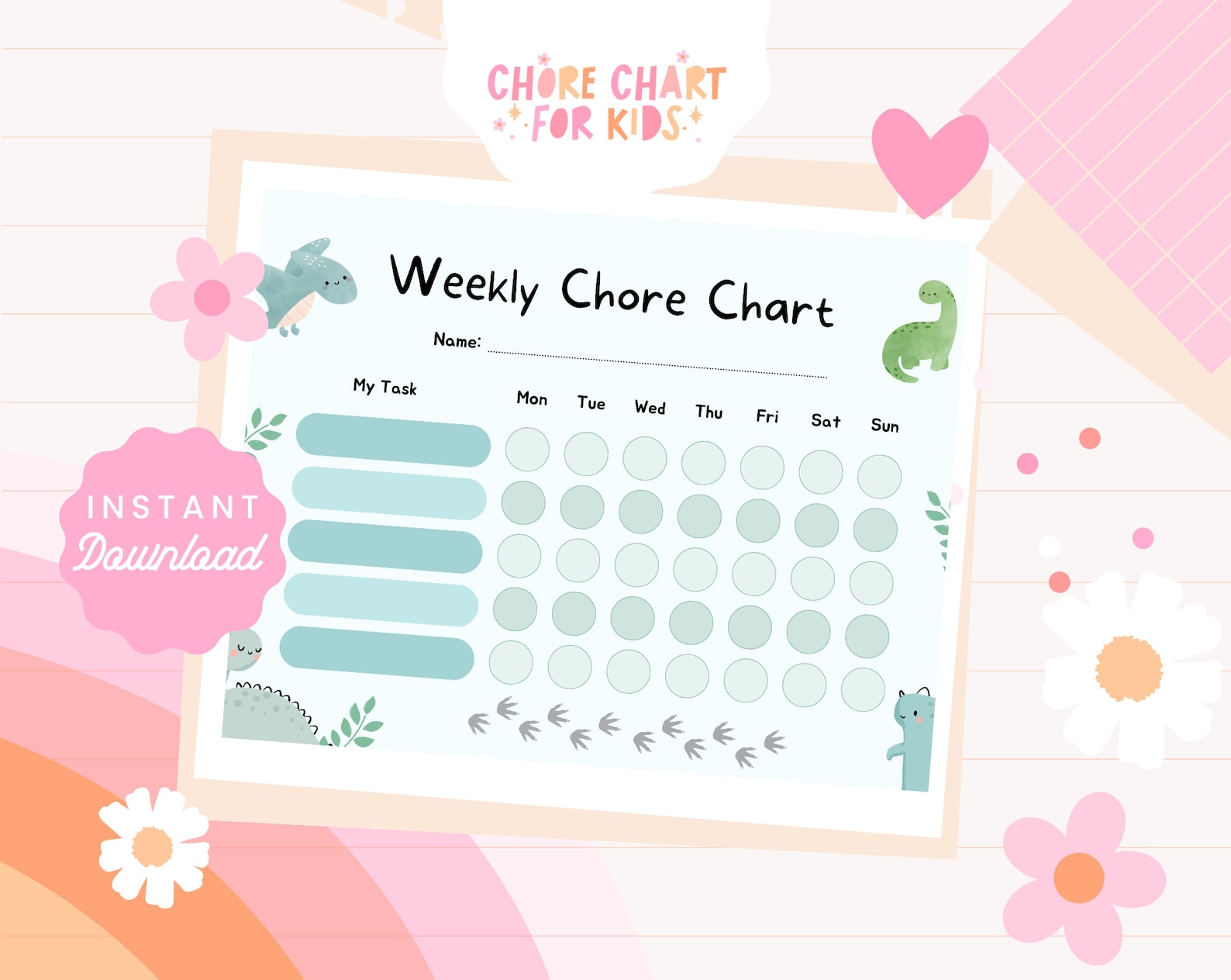 Baby Dinosaur Chore Chart Printable, Chore Chart for Kids Printable ...