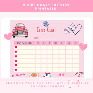 Valentines Day, Chore Chart for Kids Printable, Reward Chart, Weekly ...