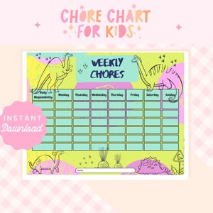 Dinosaur Chore Chart Printable, Chore Chart for Kids Printable, Weekly ...