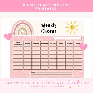 Rainbow Chore Chart for Kids Printable, Chore Chart Printable, Weekly ...