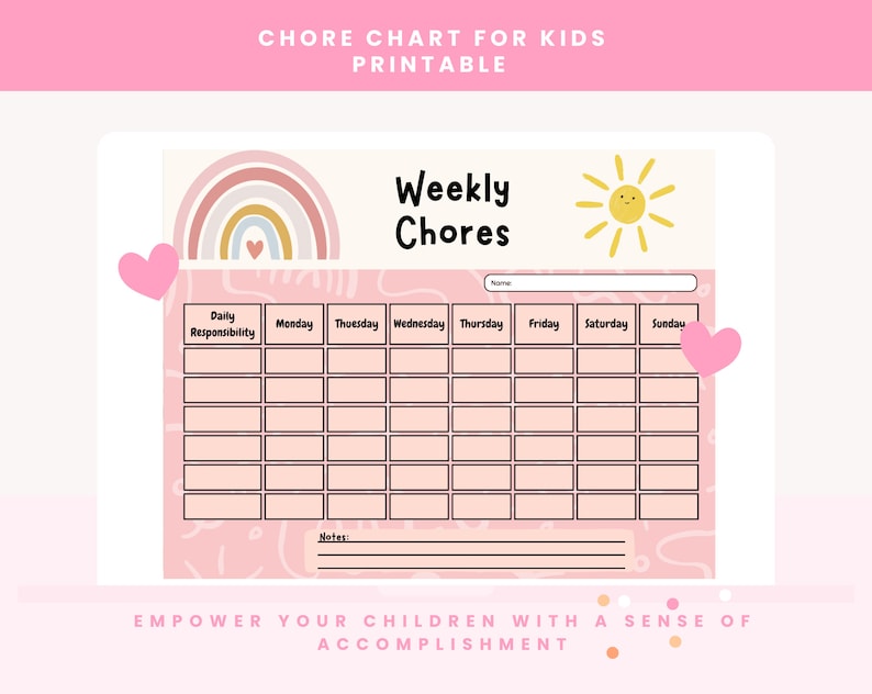 Rainbow Chore Chart for Kids Printable, Chore Chart Printable, Weekly ...