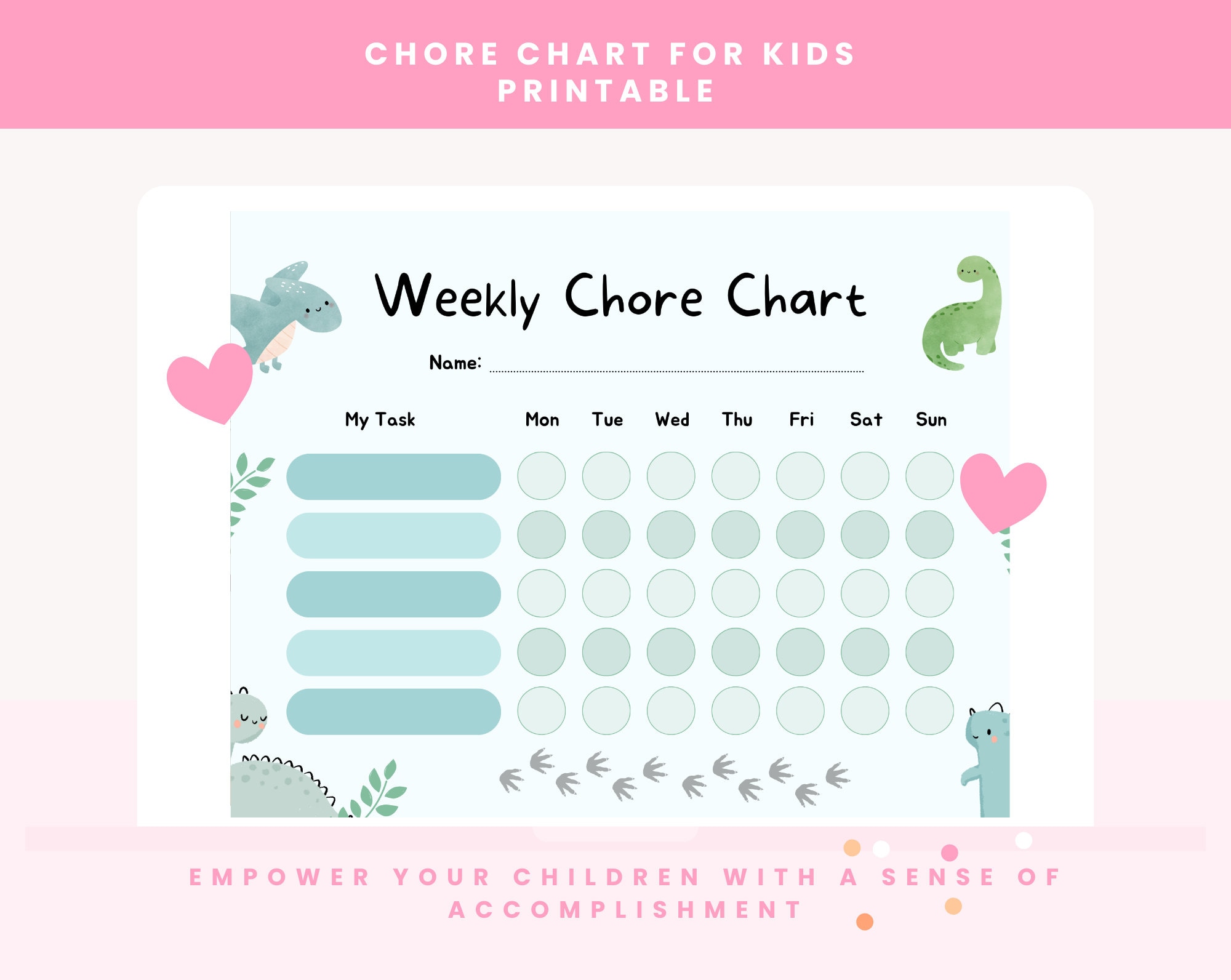 Baby Dinosaur Chore Chart Printable, Chore Chart for Kids Printable ...