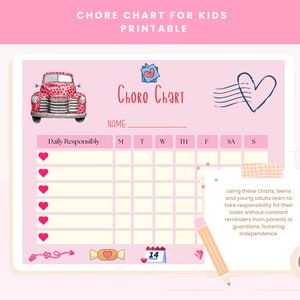 Valentines Day, Chore Chart for Kids Printable, Reward Chart, Weekly ...