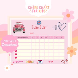 Valentines Day, Chore Chart for Kids Printable, Reward Chart, Weekly ...