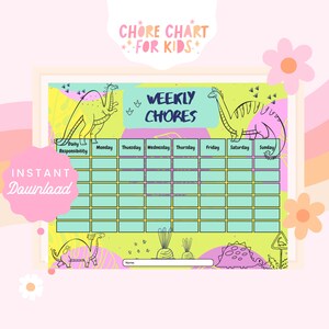 Dinosaur Chore Chart Printable, Chore Chart for Kids Printable, Weekly ...