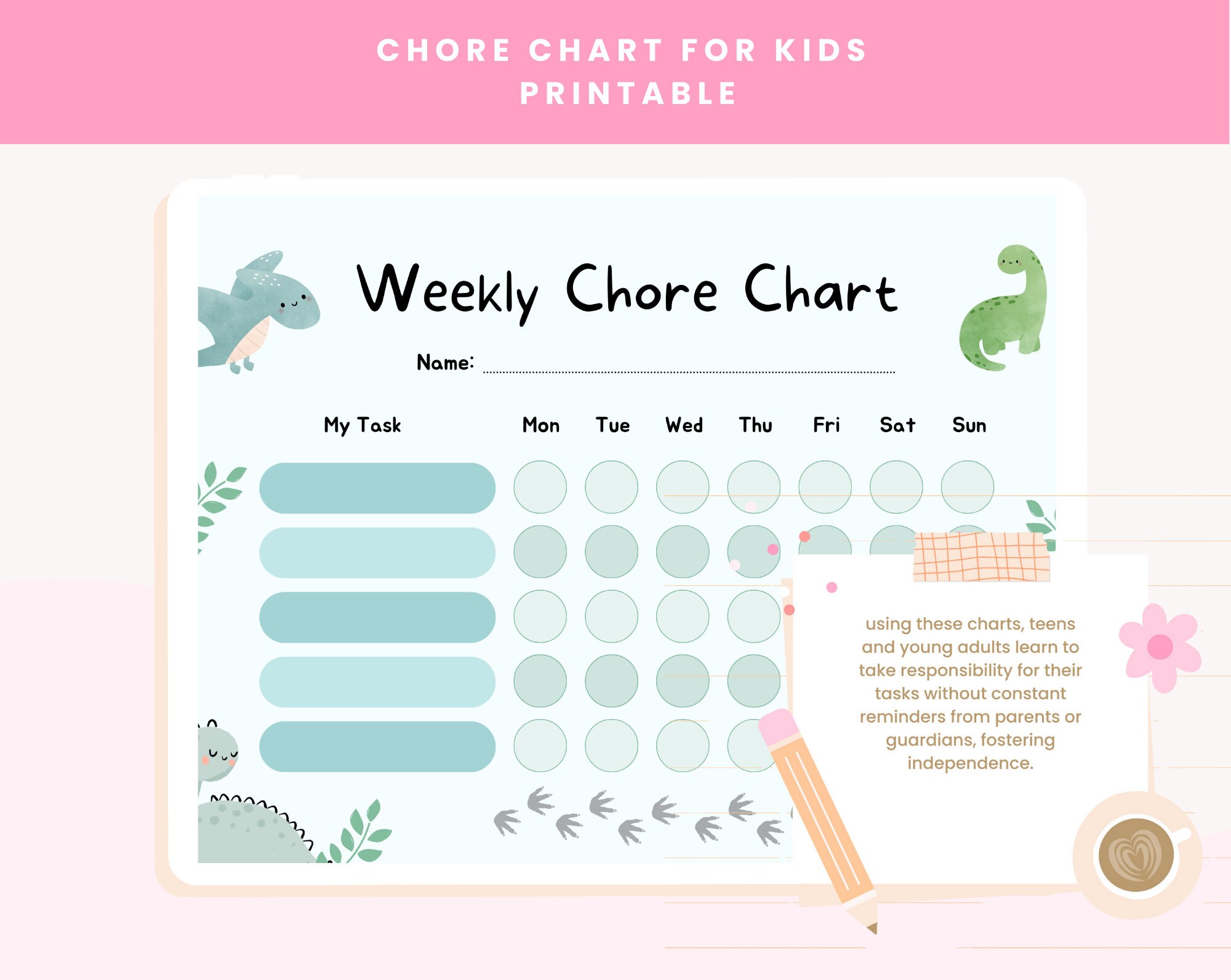Baby Dinosaur Chore Chart Printable, Chore Chart for Kids Printable ...