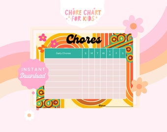Retro Chore Chart Printable, Chore Chart for Kids Printable, Weekly ...
