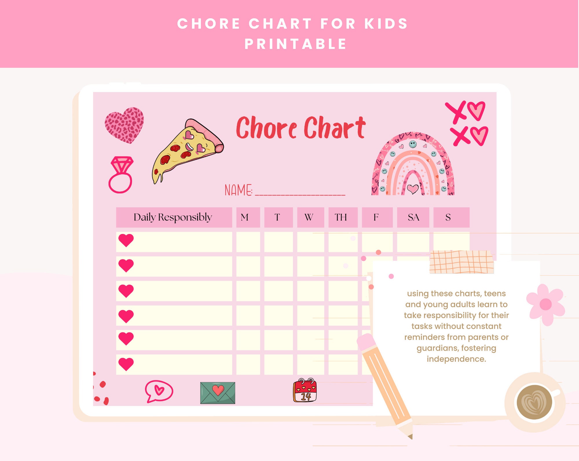 Pizza Chore Chart Printable for Kids, Reward Chart, Toddler Chore Chart ...