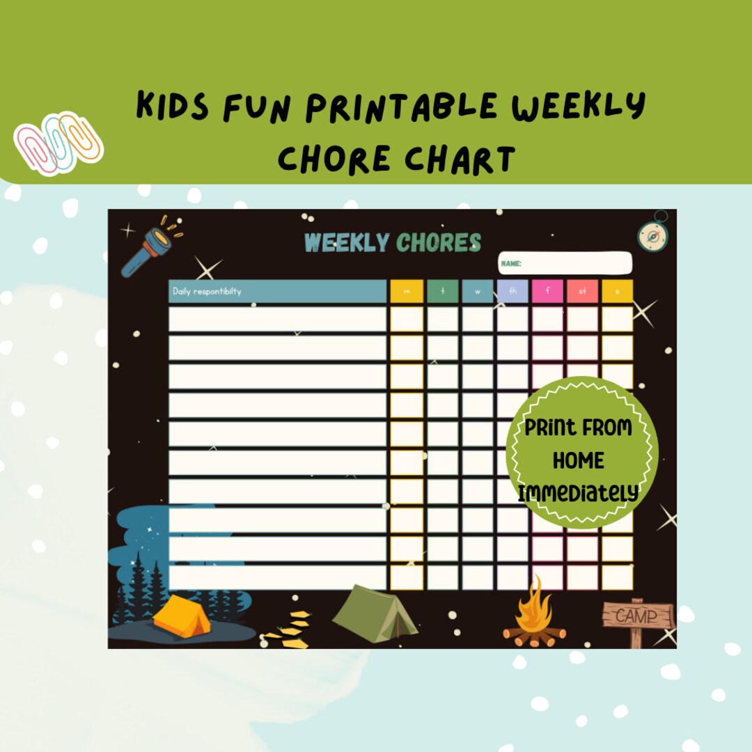 Chore Chart Printable, Chore Chart for Kids Printable, Weekly Chore ...