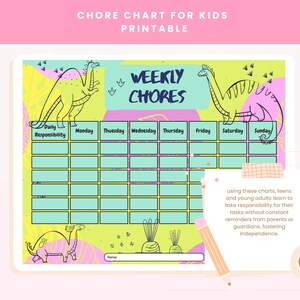 Dinosaur Chore Chart Printable, Chore Chart for Kids Printable, Weekly ...