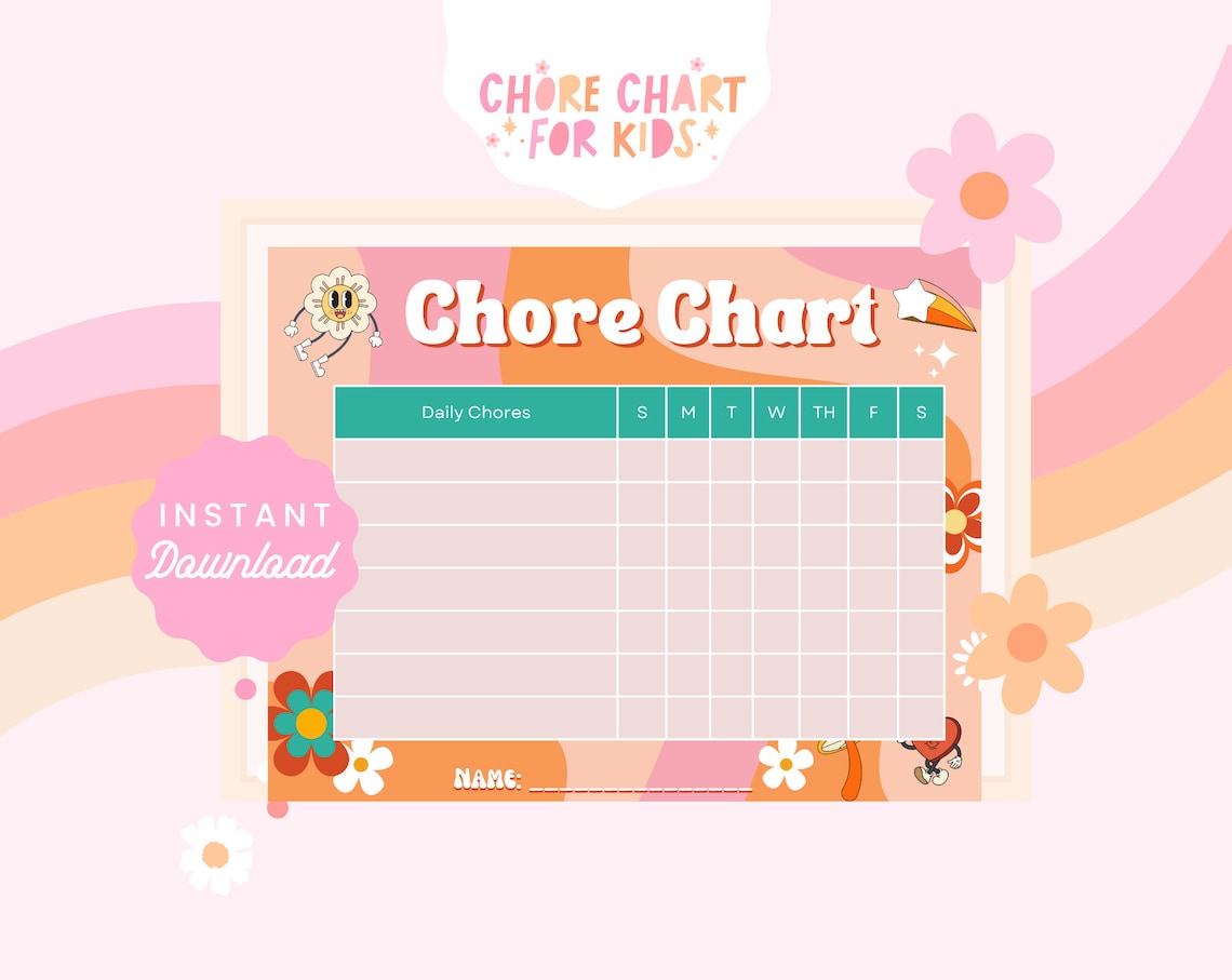 Groovy Retro Chore Chart Printable, Chore Chart for Kids Printable ...