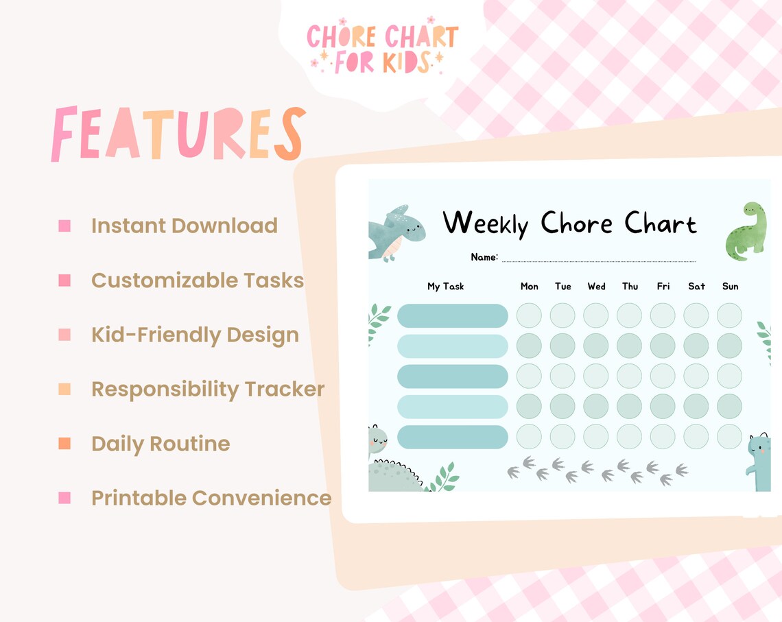 Baby Dinosaur Chore Chart Printable, Chore Chart for Kids Printable ...