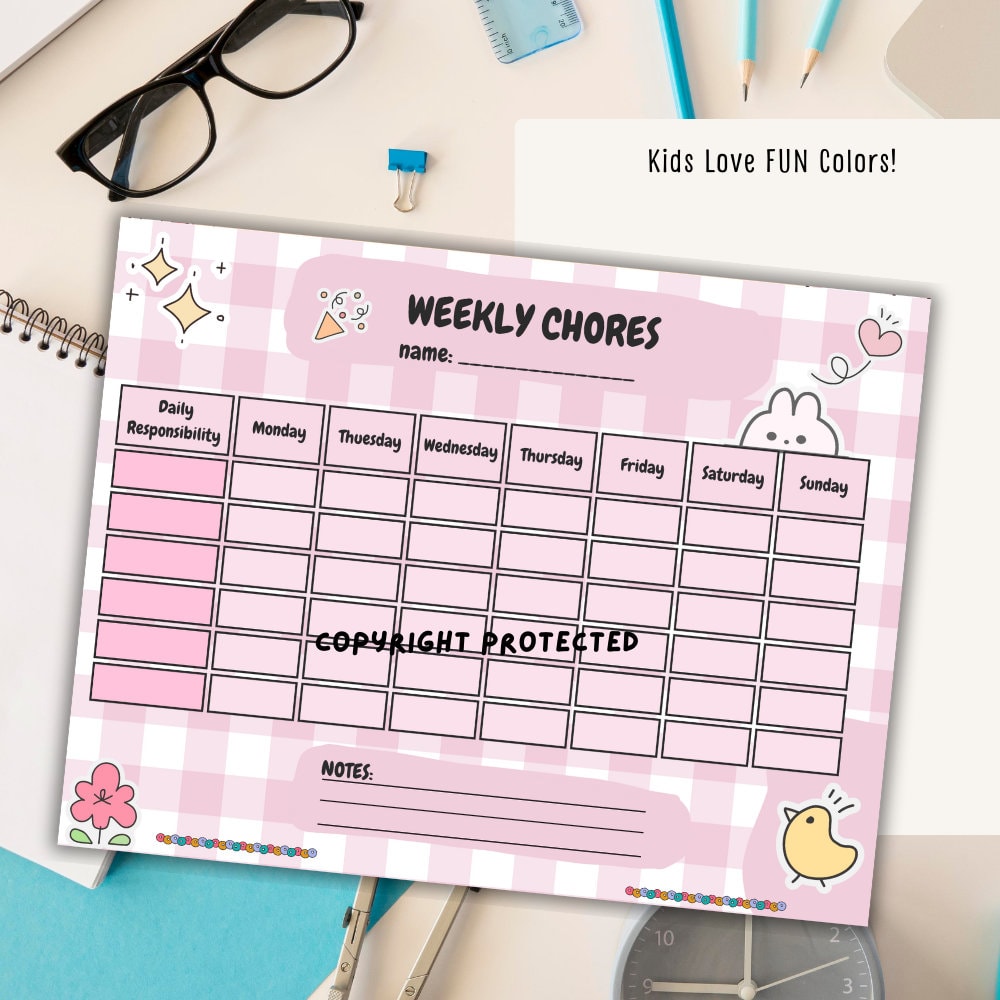 Chore Chart Printable, Chore Chart for Kids Printable, Weekly Chore ...