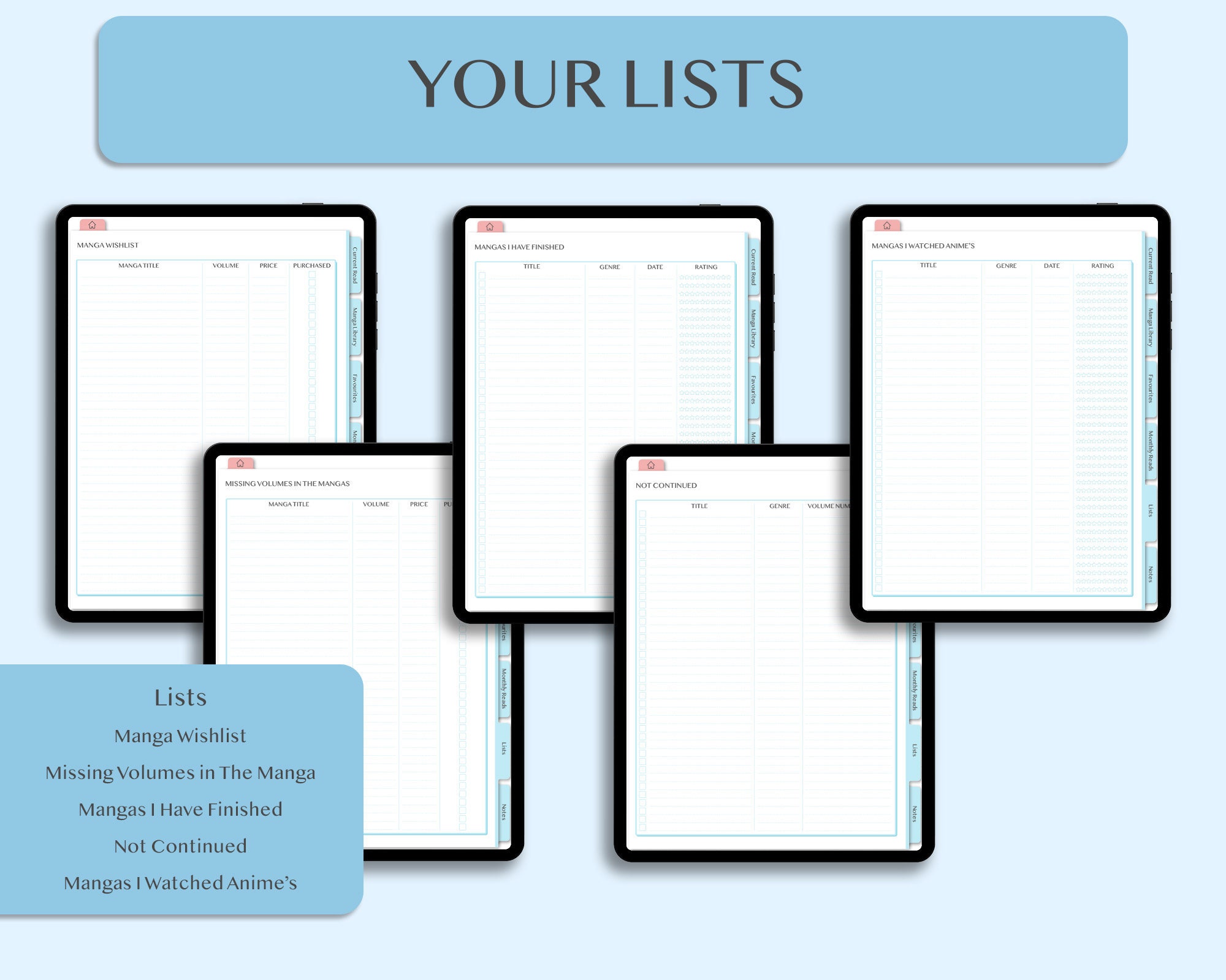 Digital Manga Reading Journal for Goodnotes, Manga Planner Log, Manga ...