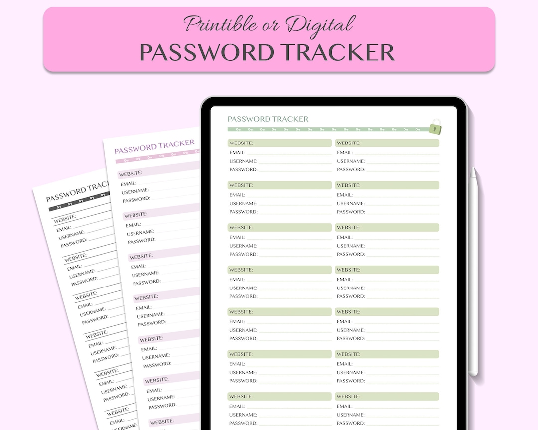 Digital or Printable Password Tracker, Password Log, Password Keeper ...