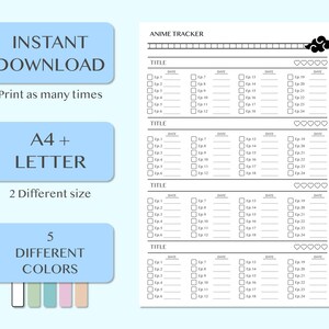 Digital or Printable Anime Tracker, Anime Log, Watching Planner, Track ...