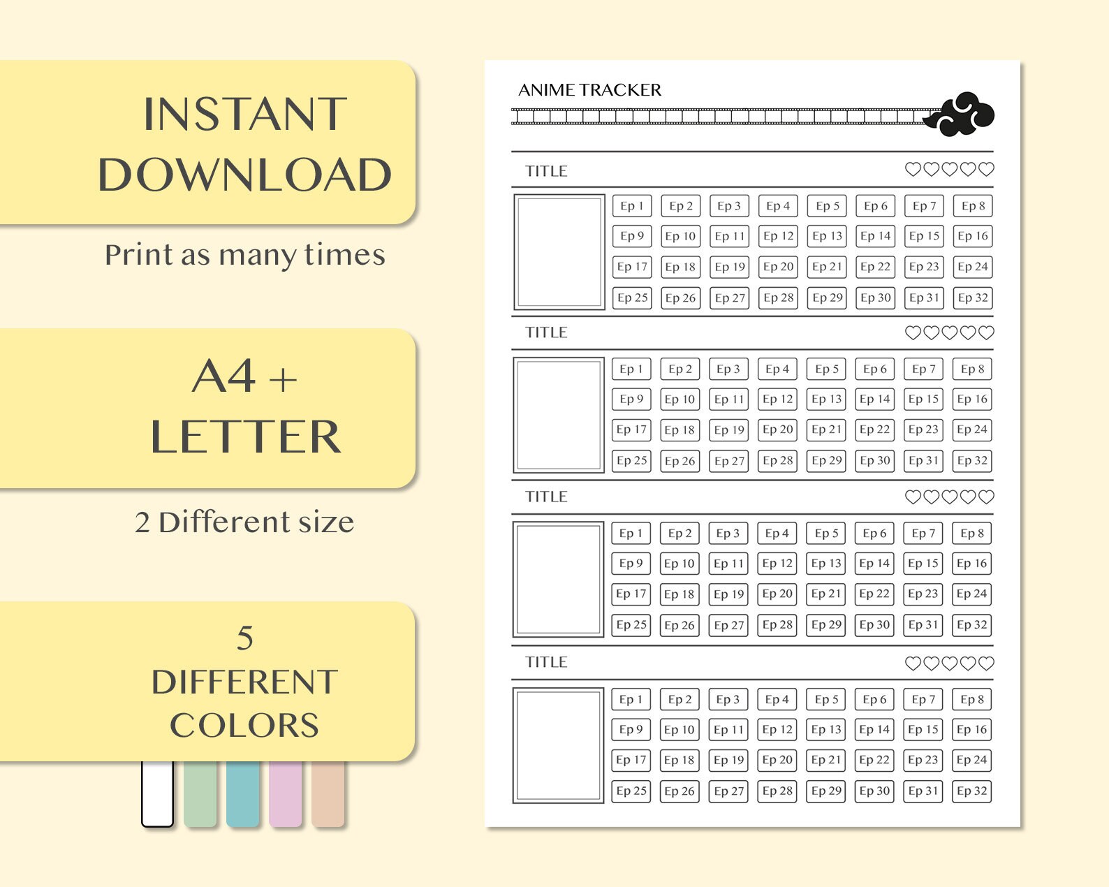 Printable & Fillable Anime Tracker, Anime Log, Watching Planner, Anime ...