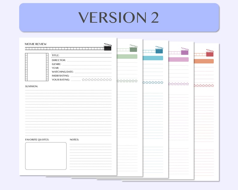 Printable & Fillable Movie Tracker, Movie Journal, Movie Review, Movie ...