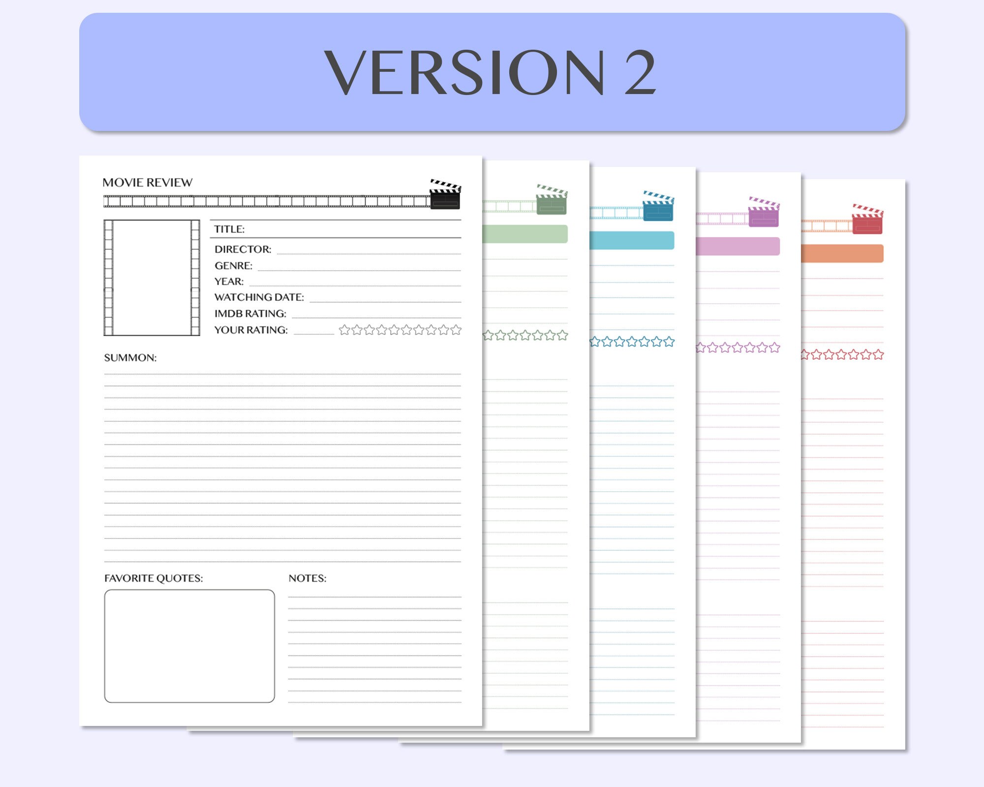 Printable & Fillable Movie Tracker, Movie Journal, Movie Review, Movie ...