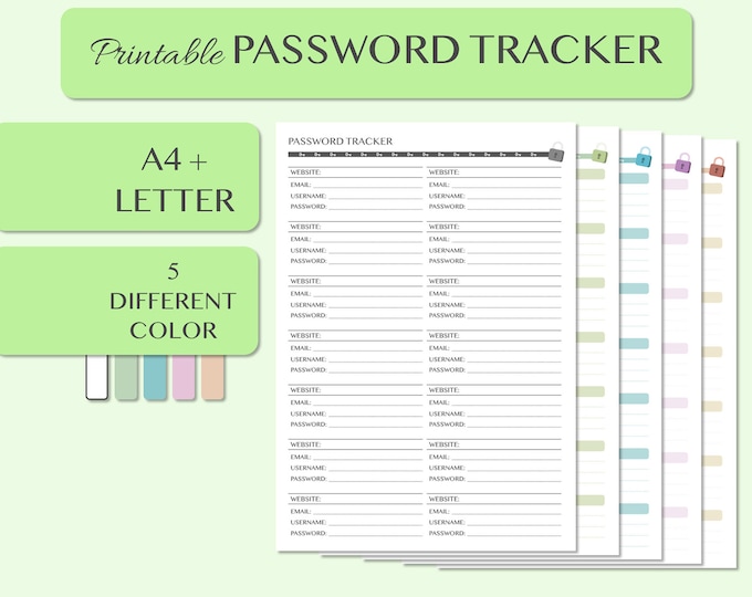 Printable & Fillable Password Tracker, Password Log, Password Keeper ...