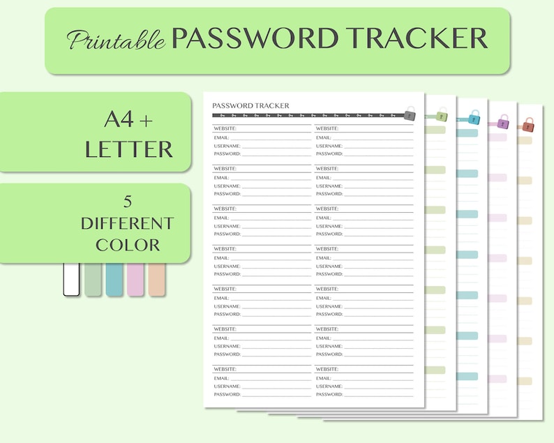 Printable & Fillable Password Tracker, Password Log, Password Keeper ...