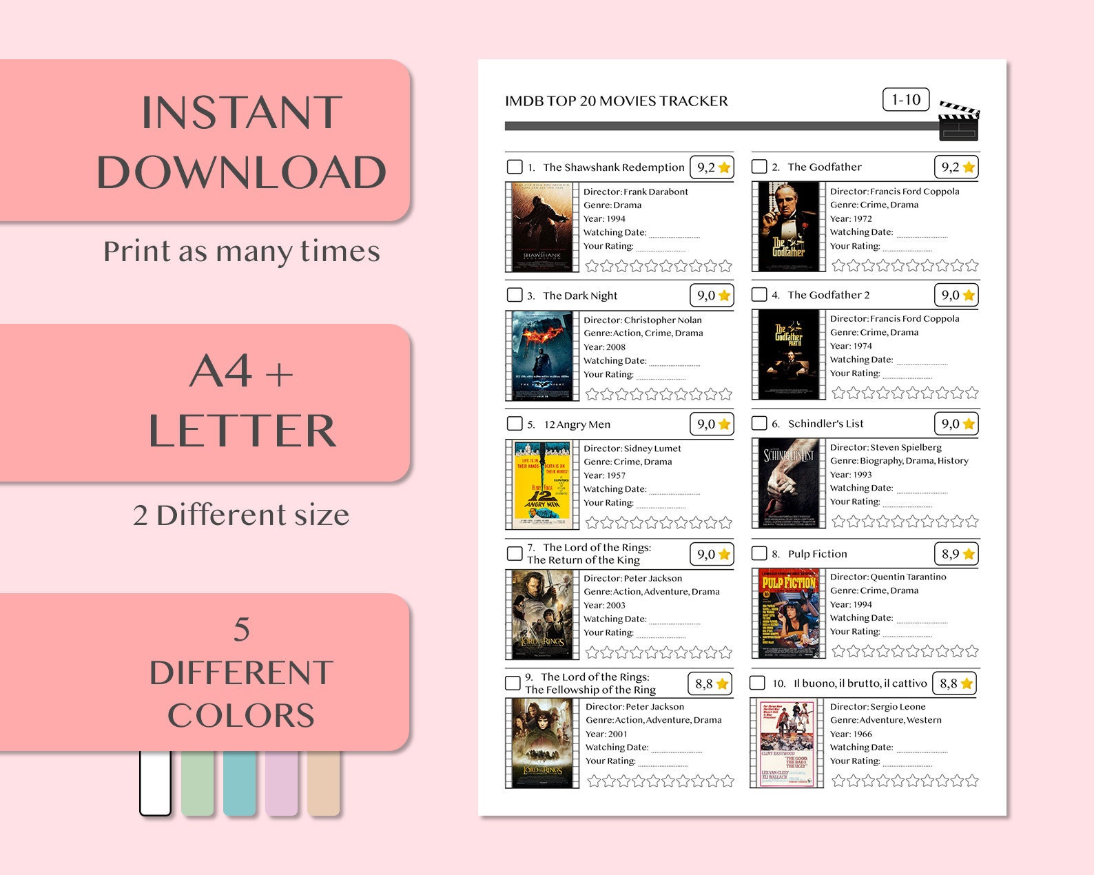 Printable IMDB Movie Tracker, Movie Journal, Movie Log, Movie Bucket ...