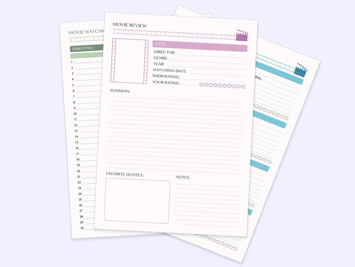 Printable & Fillable Movie Tracker, Movie Journal, Movie Review, Movie ...