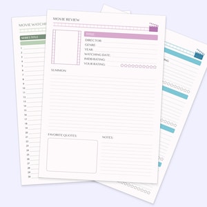 Printable & Fillable Movie Tracker, Movie Journal, Movie Review, Movie ...