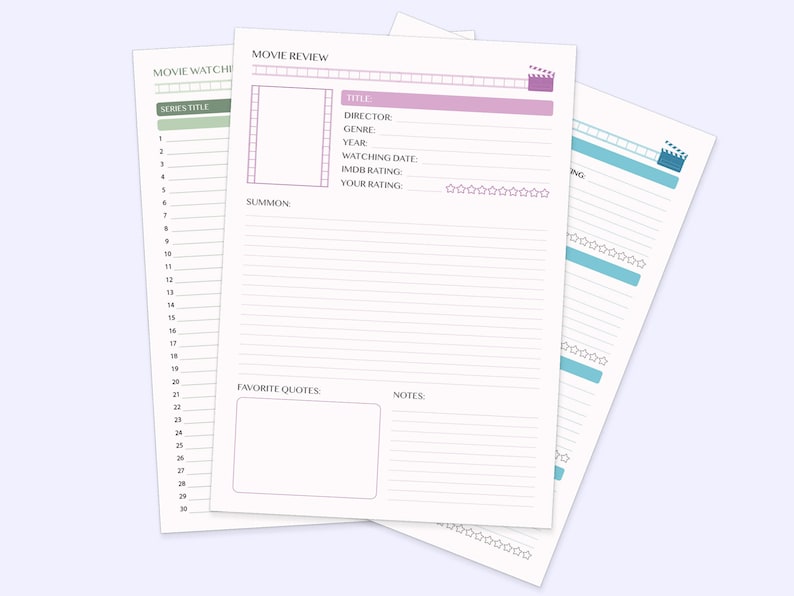 Printable & Fillable Movie Tracker, Movie Journal, Movie Review, Movie ...