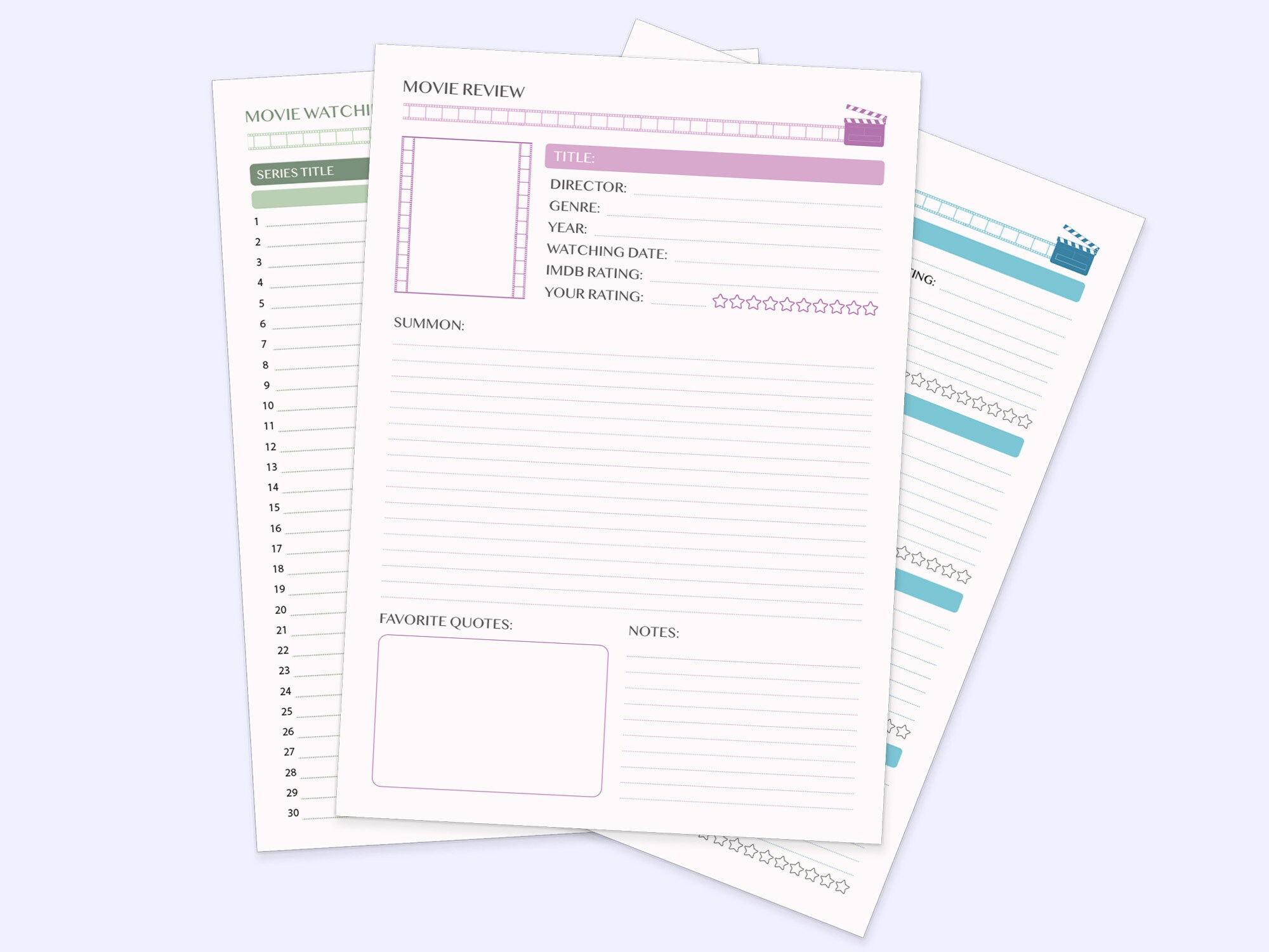 Printable & Fillable Movie Tracker, Movie Journal, Movie Review, Movie ...