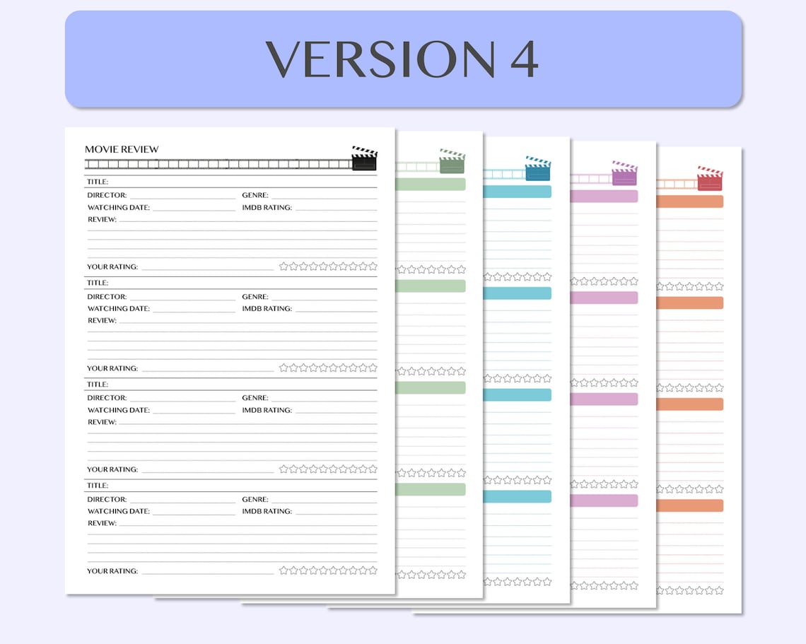 Printable & Fillable Movie Tracker, Movie Journal, Movie Review, Movie ...
