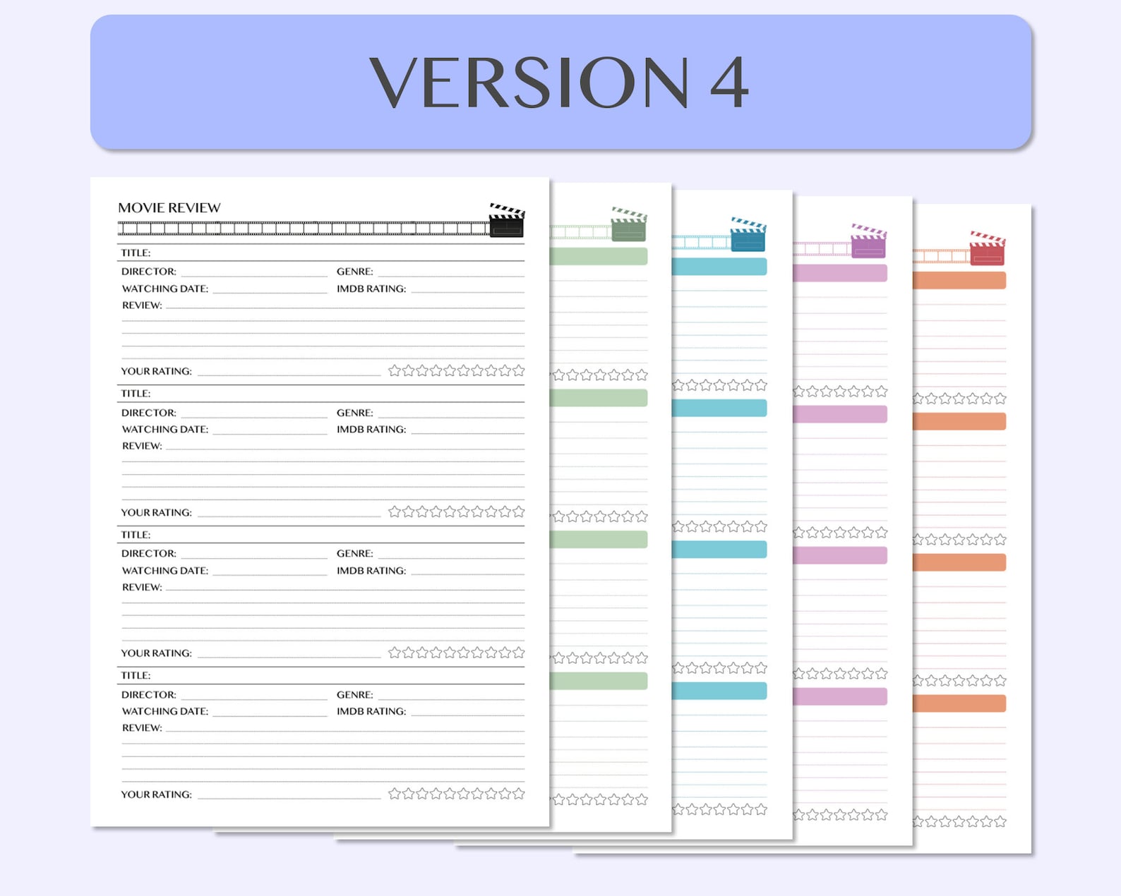 Printable & Fillable Movie Tracker, Movie Journal, Movie Review, Movie ...