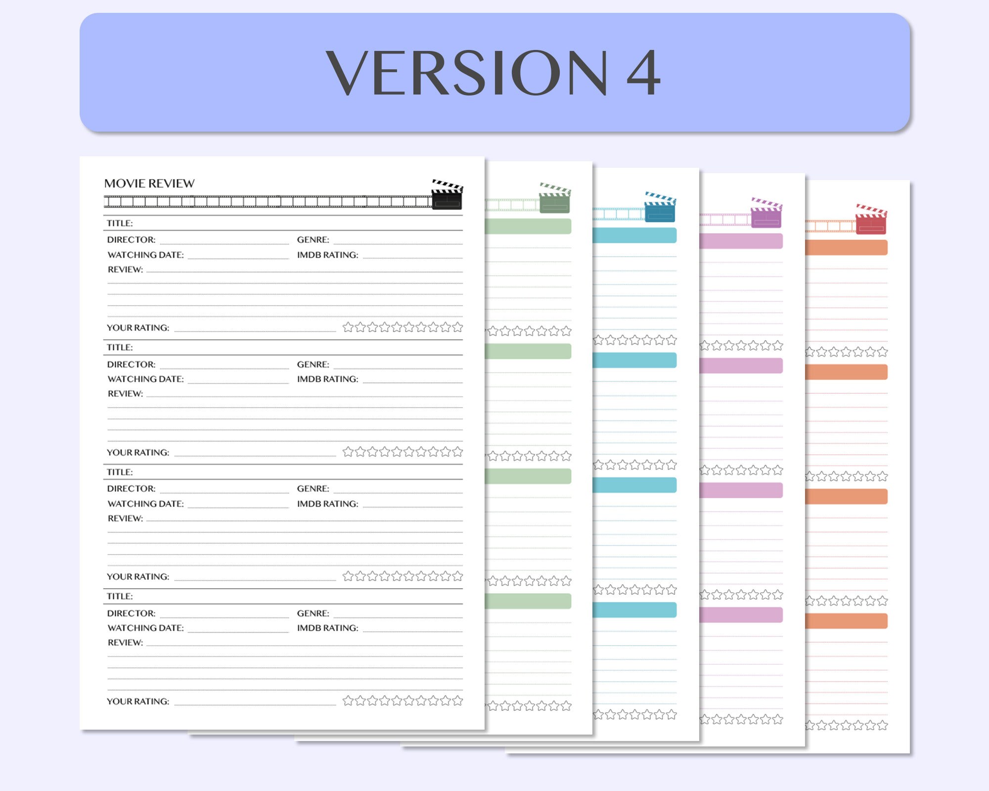 Printable & Fillable Movie Tracker, Movie Journal, Movie Review, Movie ...