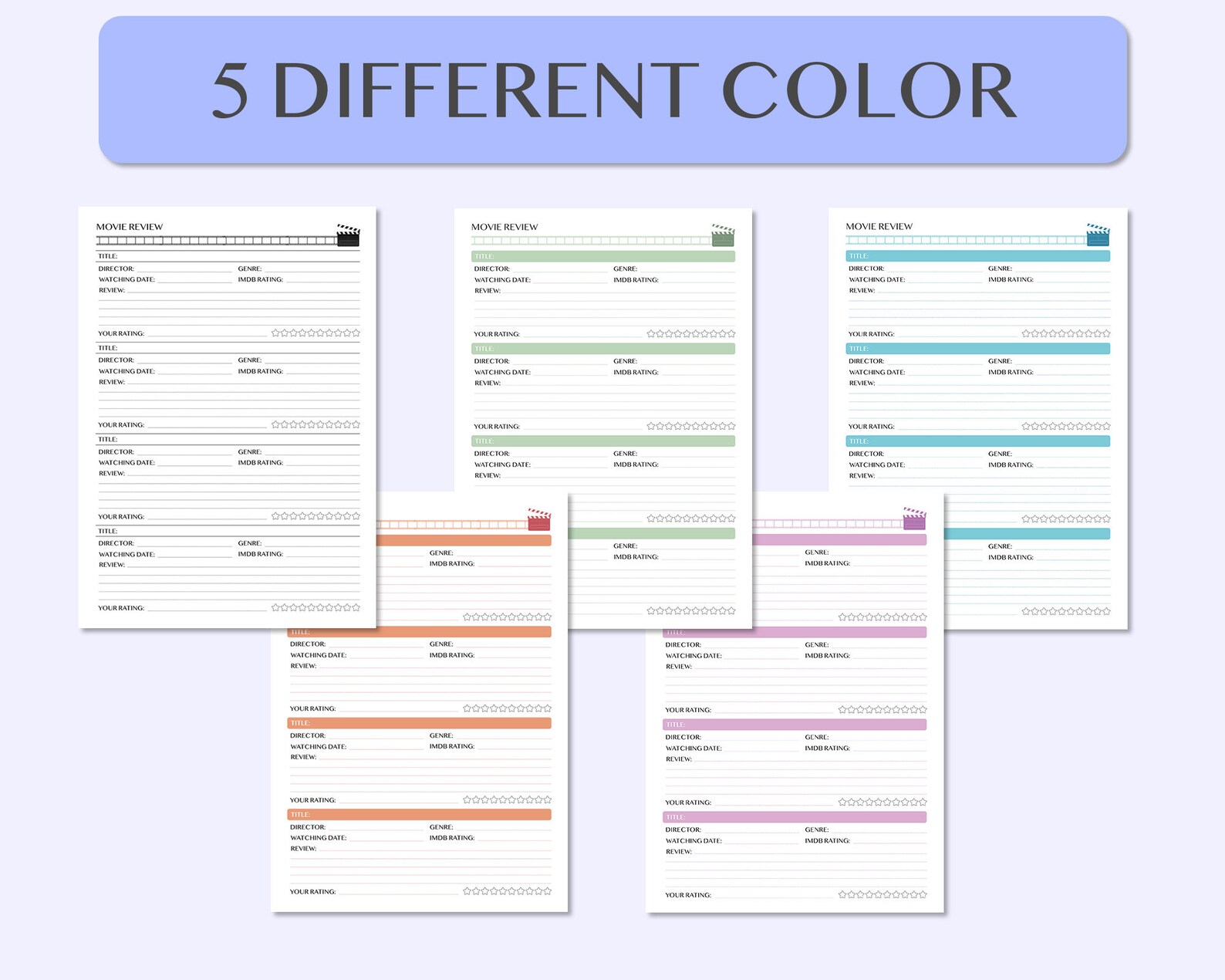 Printable & Fillable Movie Tracker, Movie Journal, Movie Review, Movie ...