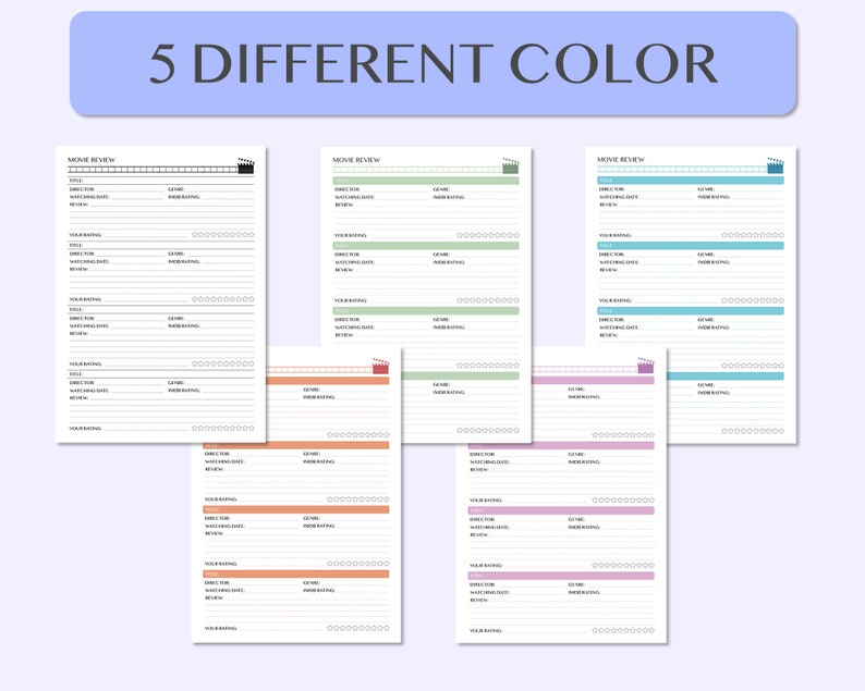 Printable & Fillable Movie Tracker, Movie Journal, Movie Review, Movie ...