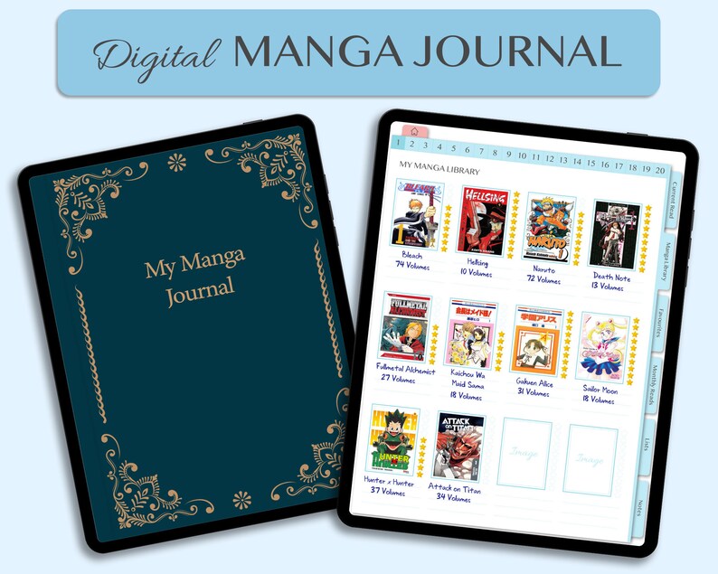 Digital Manga Reading Journal for Goodnotes, Manga Planner Log, Manga ...