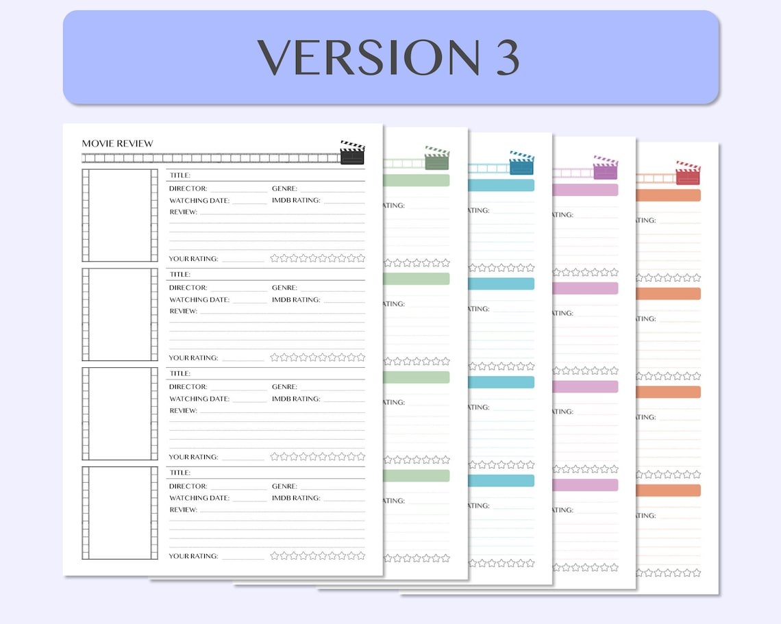 Printable & Fillable Movie Tracker, Movie Journal, Movie Review, Movie ...