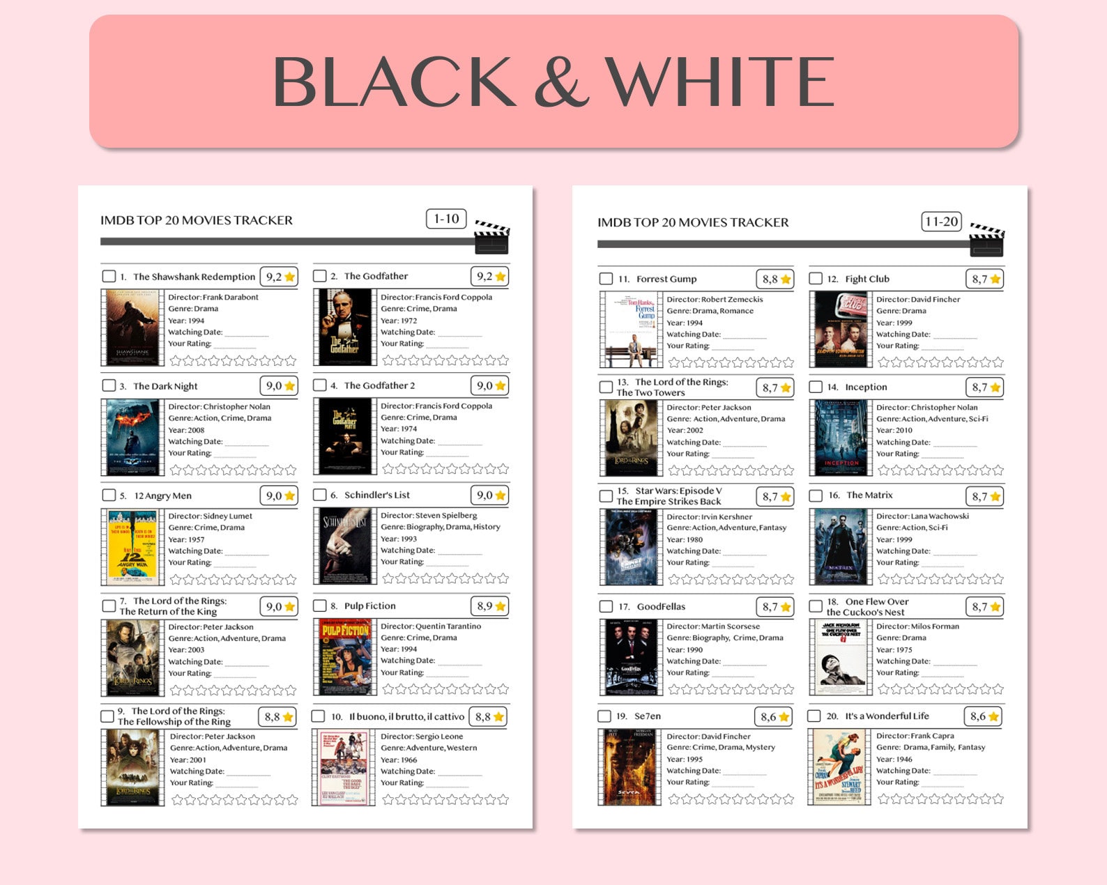 Printable IMDB Movie Tracker, Movie Journal, Movie Log, Movie Bucket ...