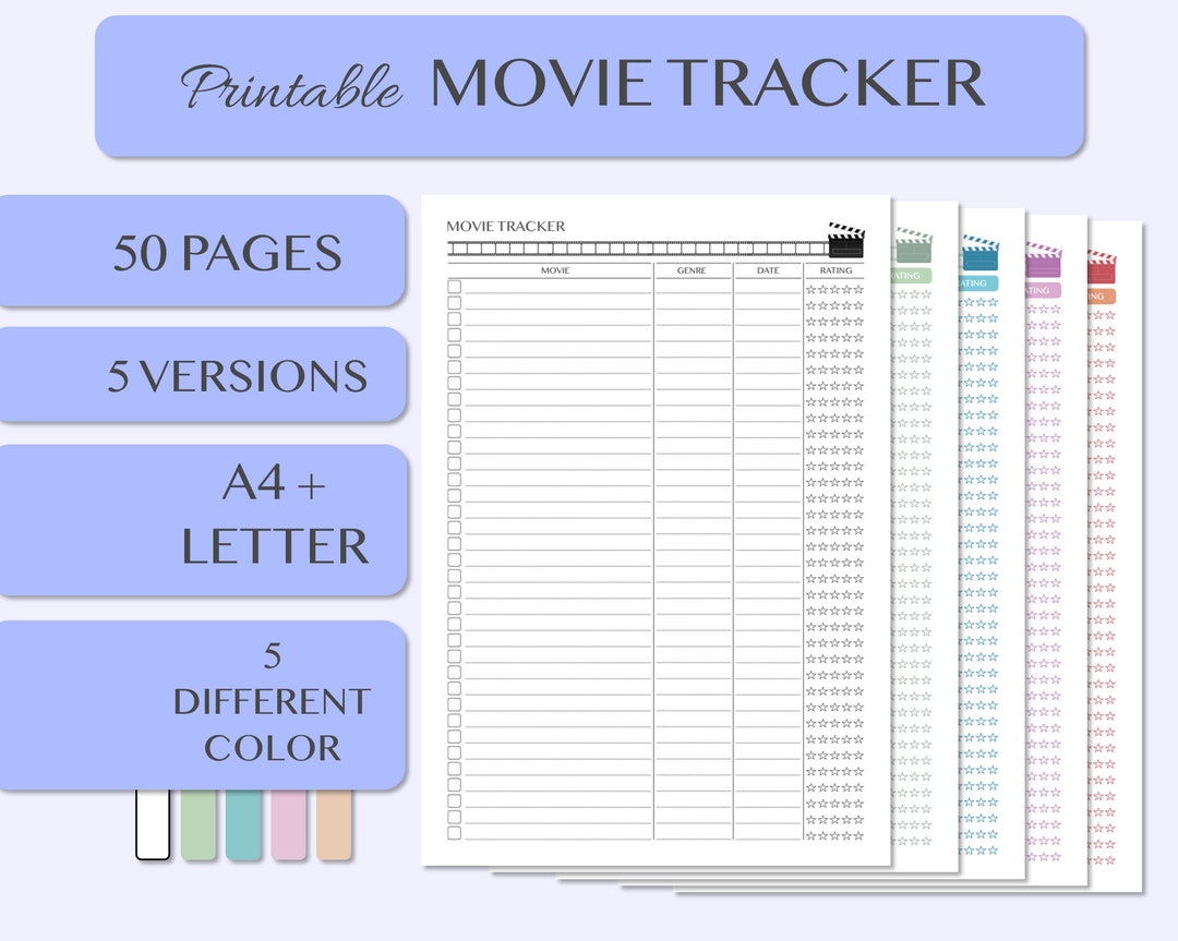 Printable & Fillable Movie Tracker, Movie Journal, Movie Review, Movie ...