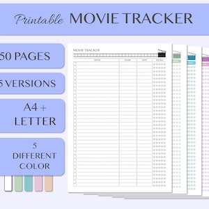 Printable & Fillable Movie Tracker, Movie Journal, Movie Review, Movie ...