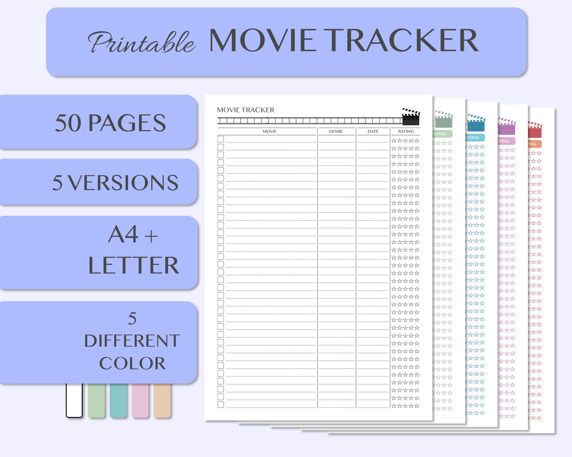Printable & Fillable Movie Tracker, Movie Journal, Movie Review, Movie ...