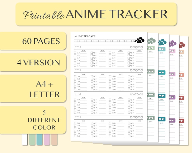 Printable & Fillable Anime Tracker, Anime Log, Watching Planner, Anime ...