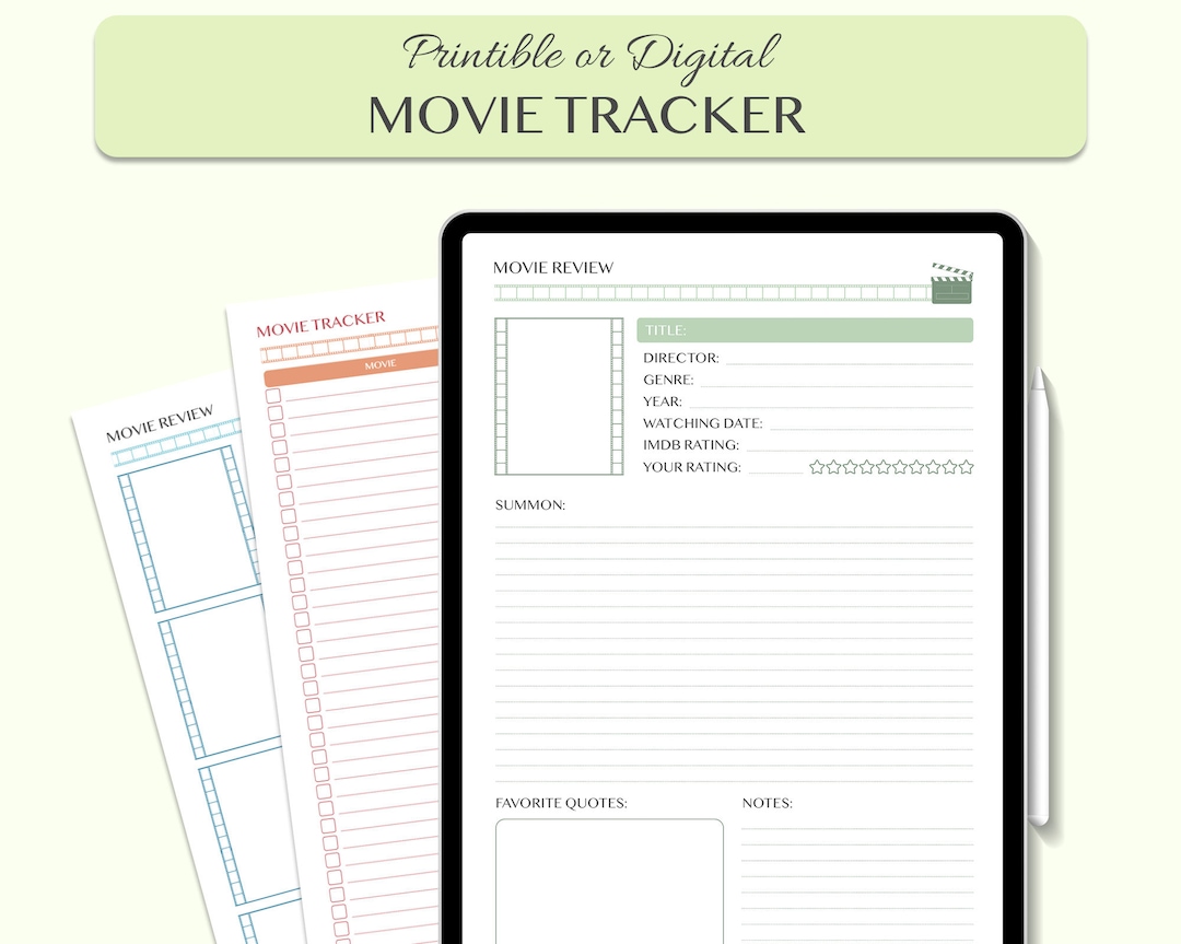 Digital or Printable Movie Tracker, Movie Journal, Movie Review, Movie ...