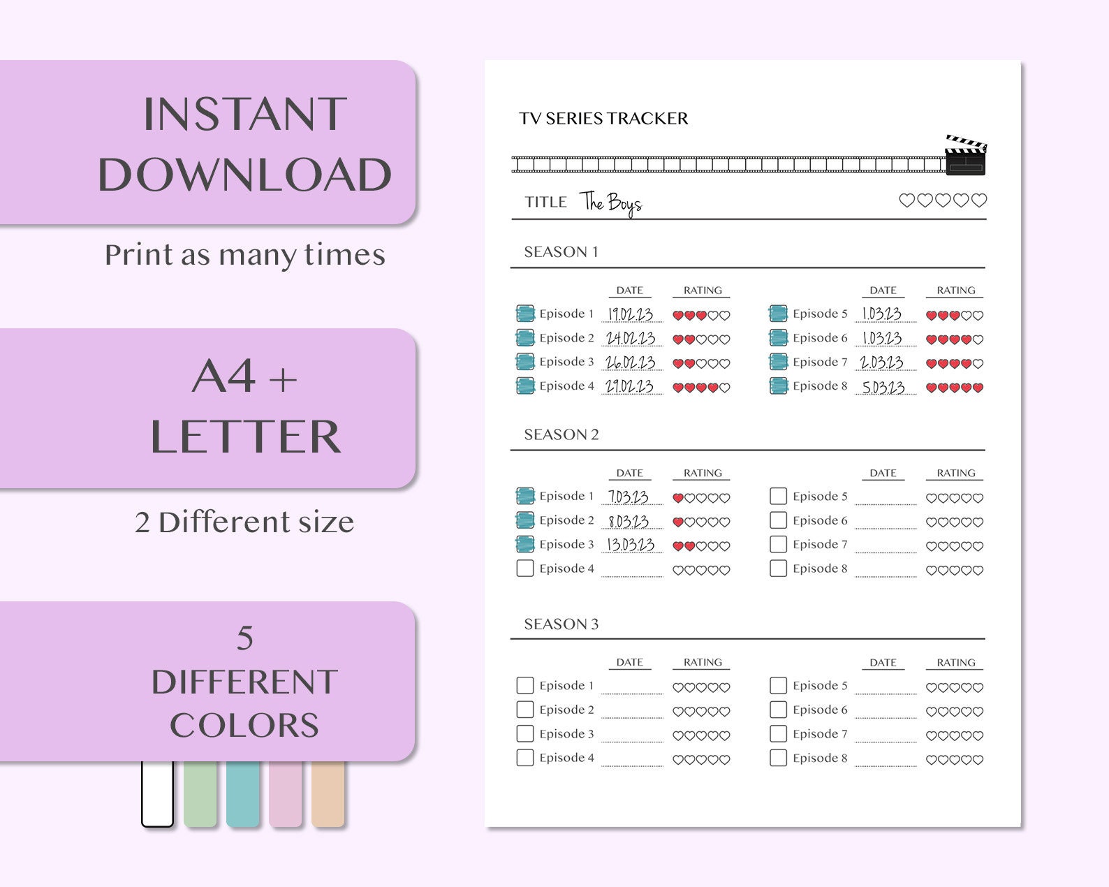 Digital or Printable TV Series Tracker, TV Show Journal, TV Episode Log ...